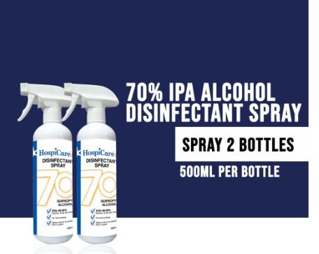 HospiCare 70% IPA Disinfectant Spray 500ml x 2 Bottles, Health ...