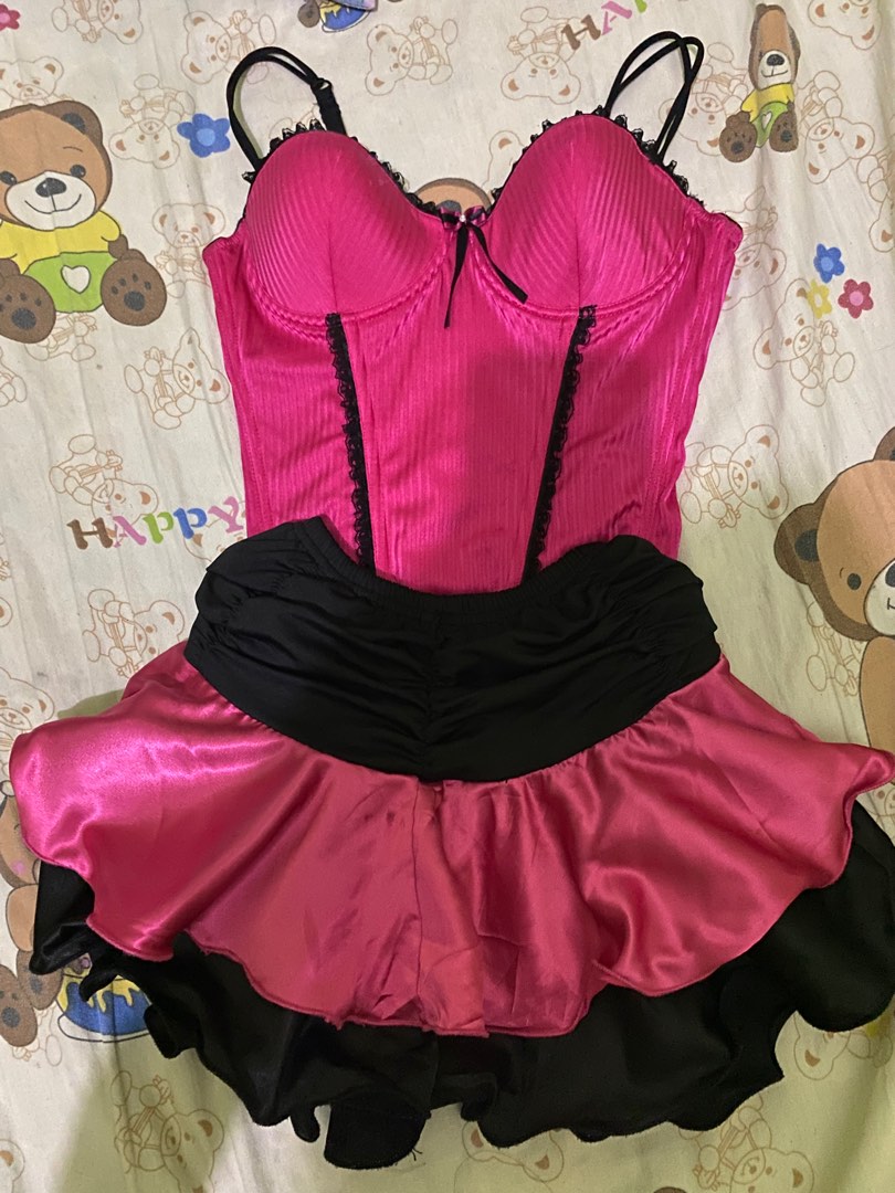 Hot Pink Mall Goth Gothic Alt Punk Corset + Mini Skirt Set, Women's ...