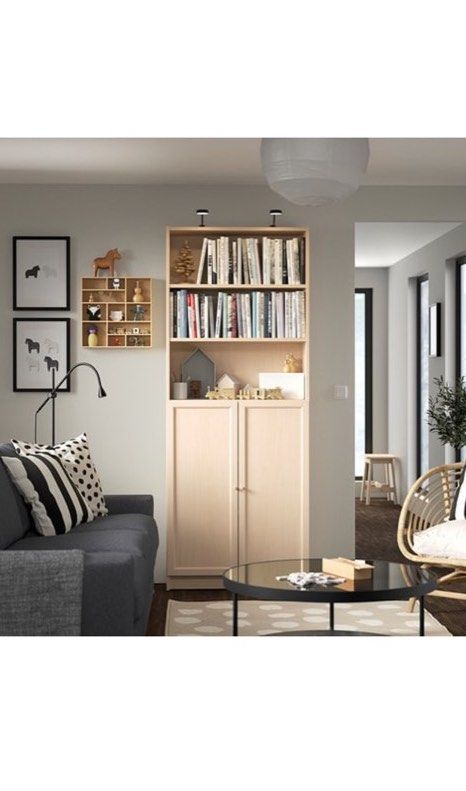 Bookcase, Bookshelf, BILLY / OXBERG Bookcase with doors Birch effect ...