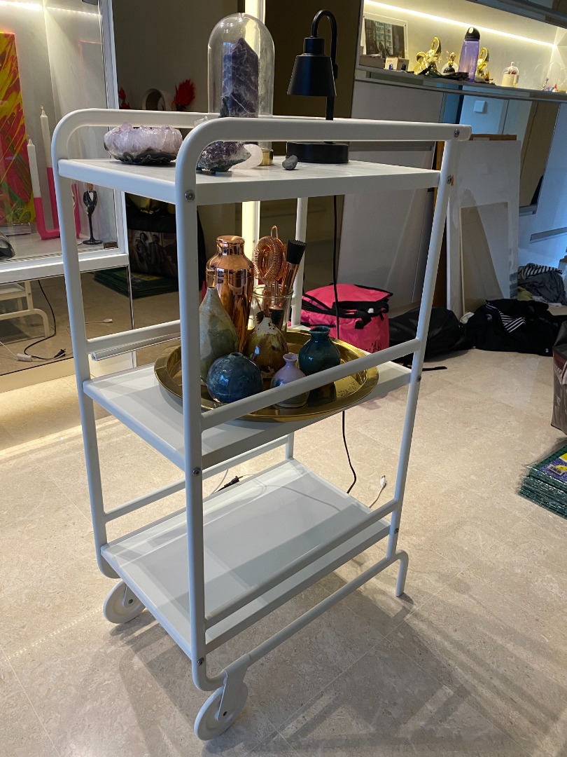 IKEA white push cart with wheels, Furniture & Home Living, Furniture ...