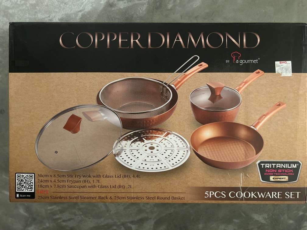 La Gourmet Copper Diamond 5pc cookware set, Furniture & Home Living ...