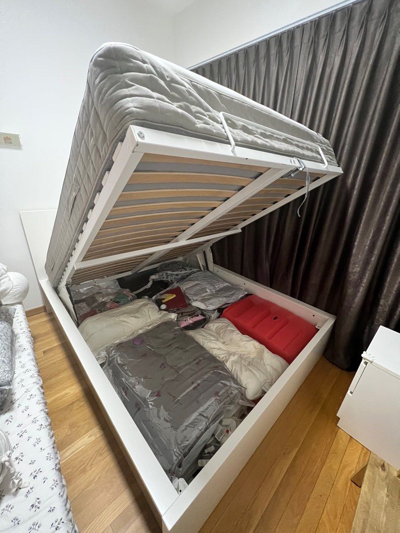 Malm Ottoman Queen-sized Storage Bed (mattress not included), Furniture & Home Living, Furniture ...