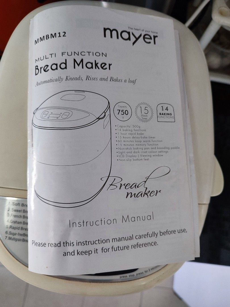 Mayer Bread Maker (model MMBM12), TV & Home Appliances, Kitchen ...