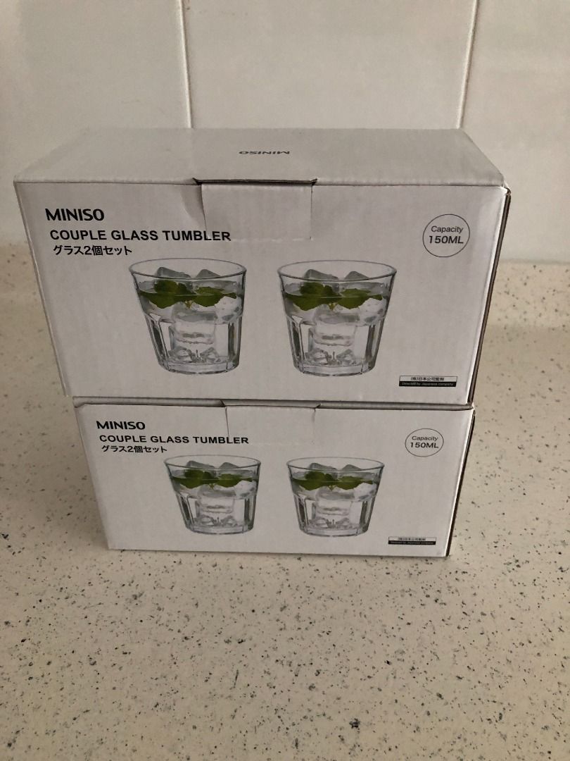Miniso Couple Glass Tumbler X 2 Set, Food & Drinks, Beverages on Carousell