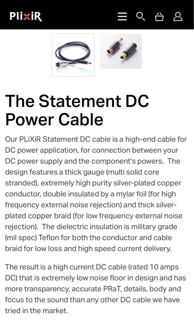 PLiXiR Statement DC Power Cable (GX16G-4 to 2.5mm), audiophile DC cable ...