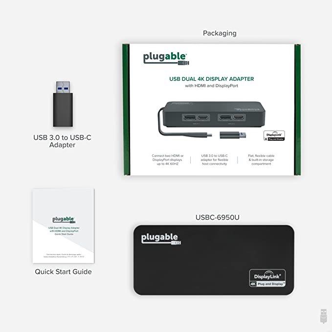 Plugable 4K DisplayPort and HDMI Dual Monitor Adapter for USB 3.0 and ...
