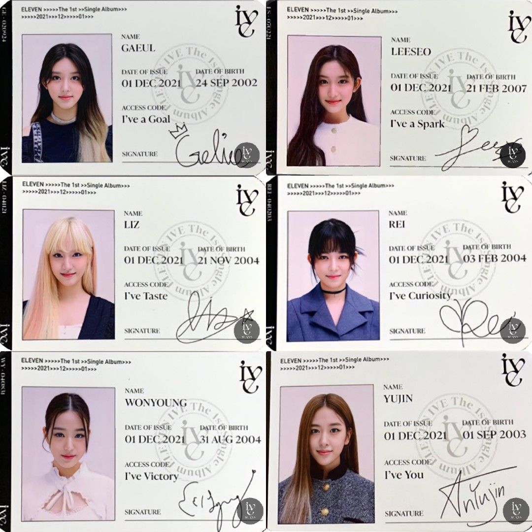 [PO,READ DESCRIPTION] IVE ELEVEN ID CARD SET 6PC OFFICIAL, Hobbies ...