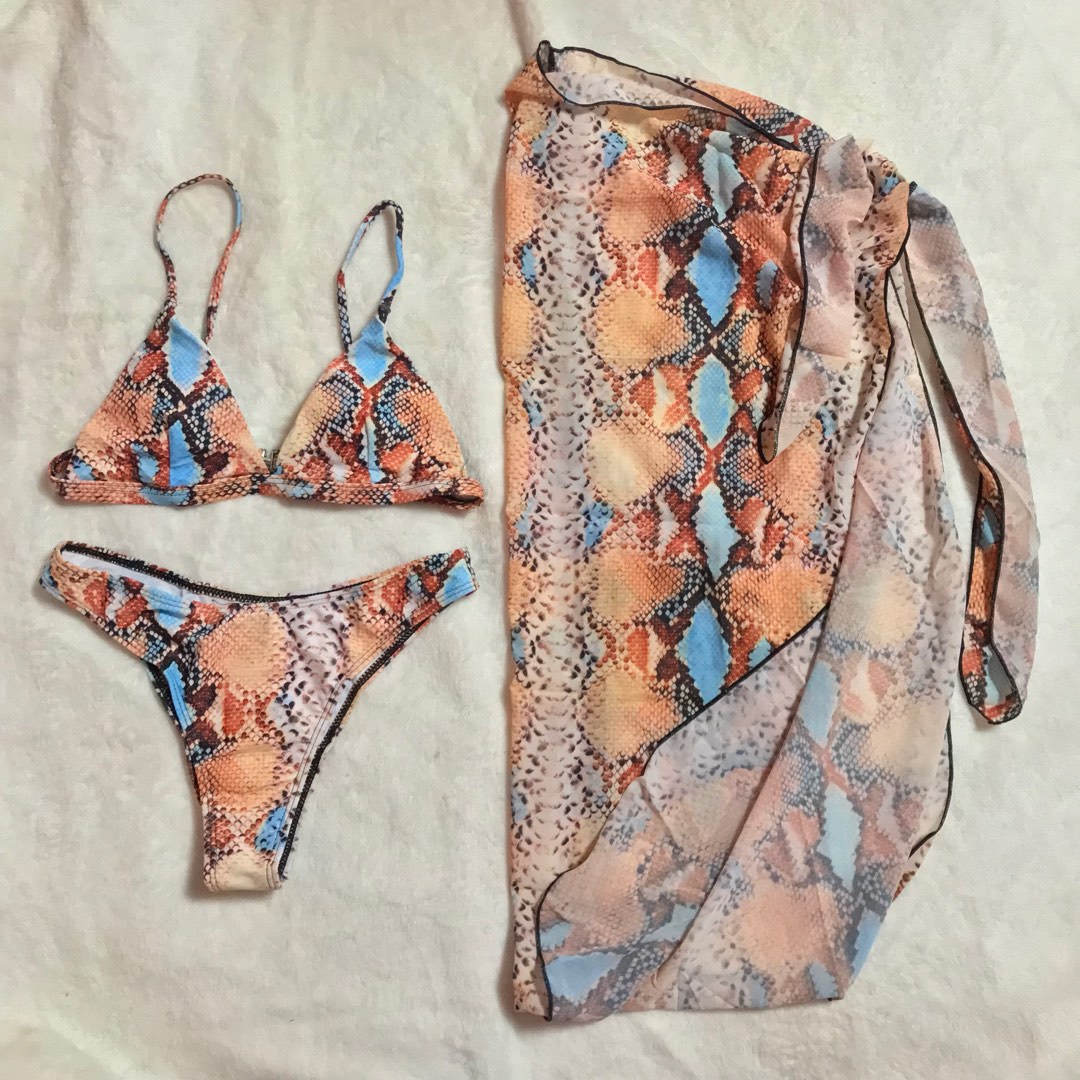 Shein Snakeskin 3 in 1 Swimsuit, Women's Fashion, Swimwear, Bikinis ...