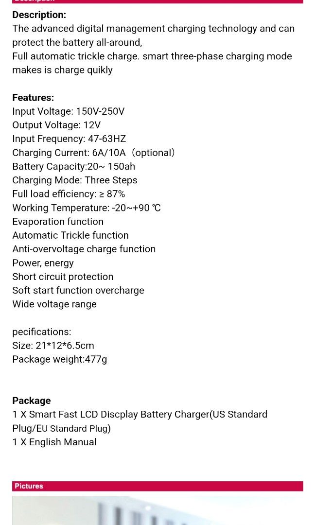 Smart fast car battery charger & motorcycle fast battery charger MODEL SON 1210D - 10 Amperes ...