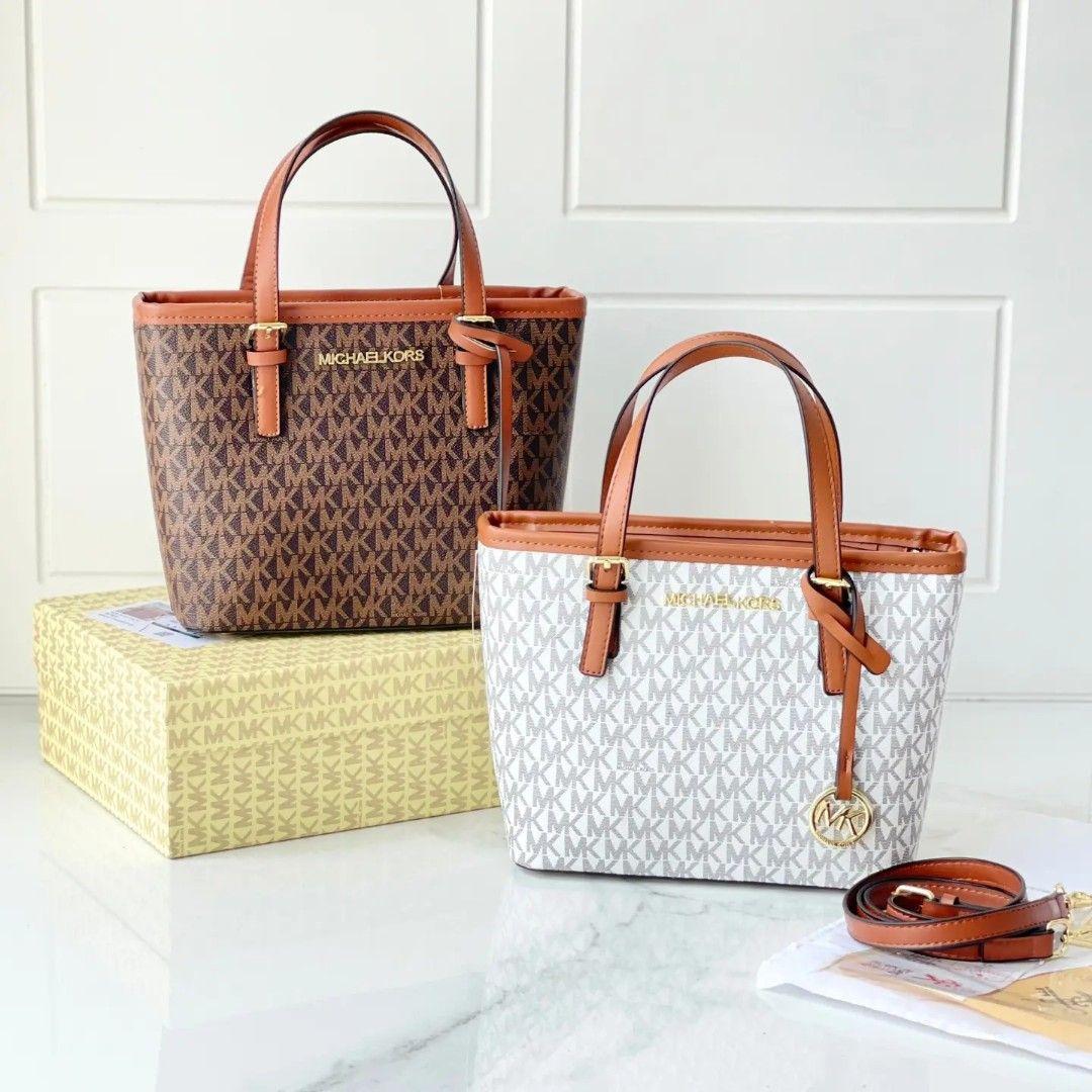 Tas MK Signature Jet Set Handle Bag Set Box Wanita, Barang Mewah, Tas ...