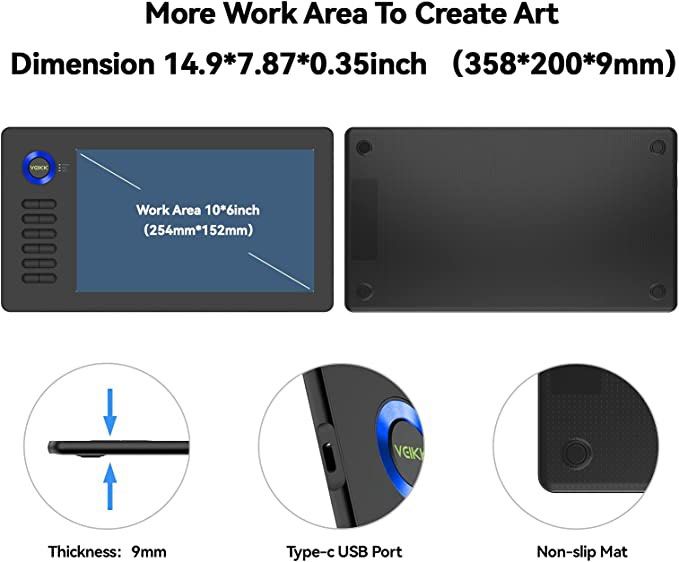 VEIKK A15 Graphics Drawing Tablet 10x6 Inch Digital Drawing Tablet with ...