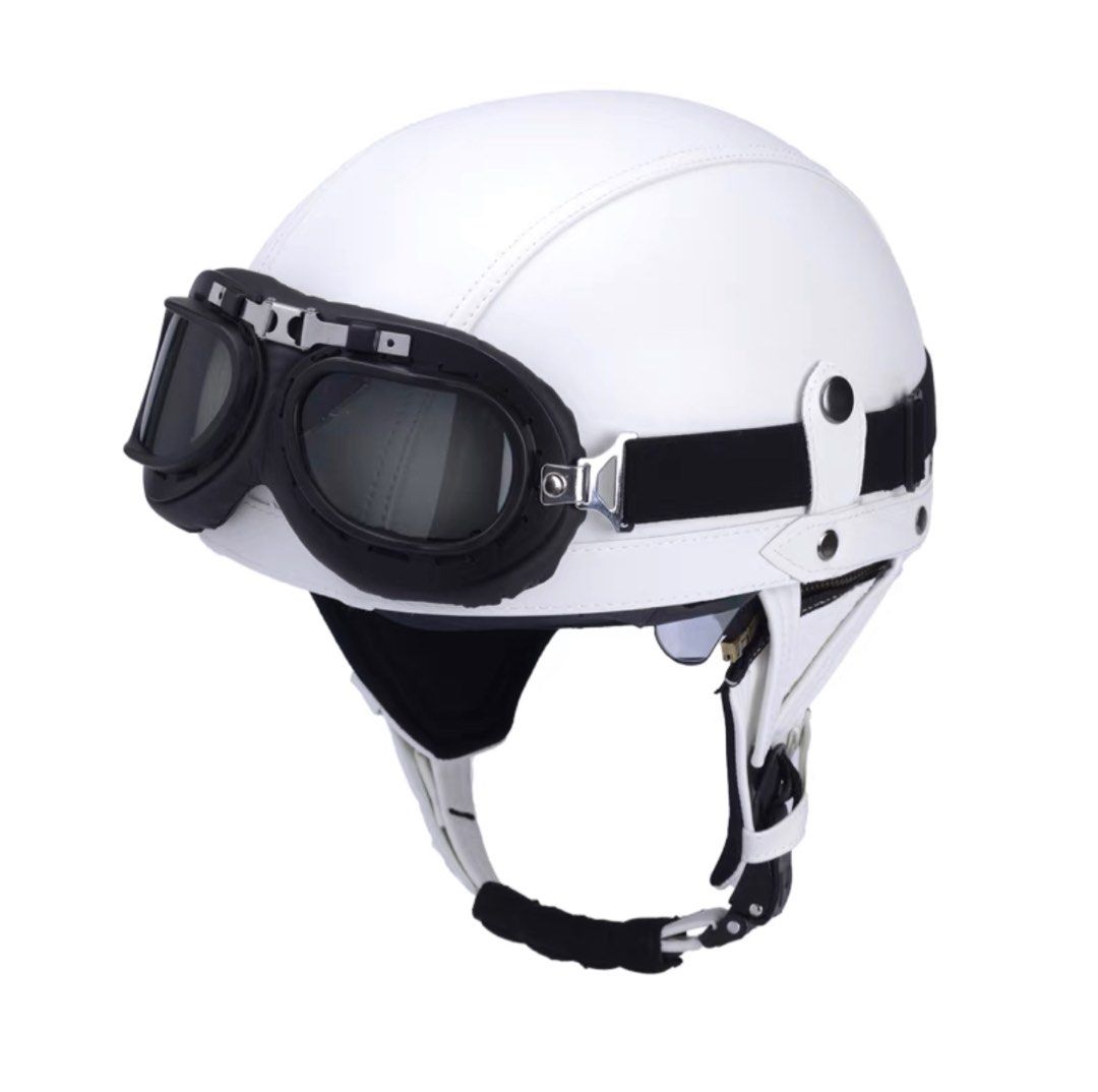 White Half Cap Motorcycle Helmet Retro Vintage Vespa Motorbike Bike Old ...