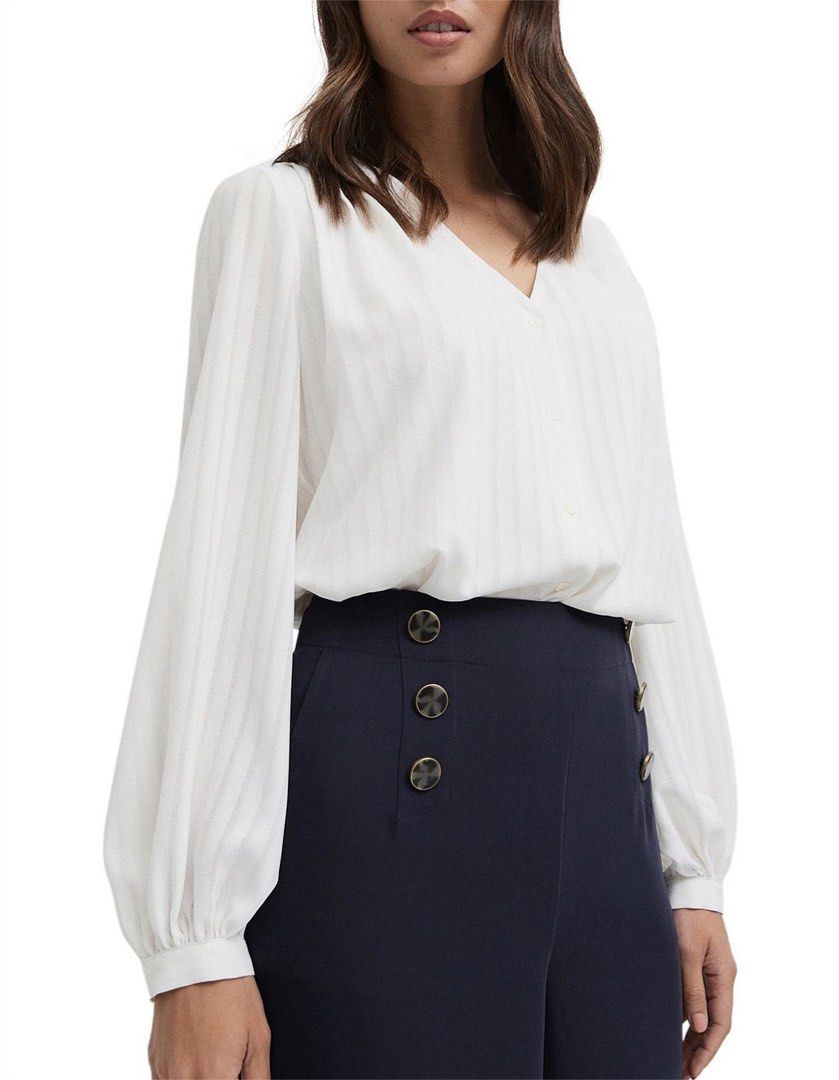 Witchery Self Stripe Blouse White, Women's Fashion, Tops, Blouses on Carousell