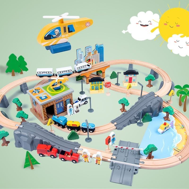 Wooden Train Toy Set Magnetic Car Railway Track for kids, Hobbies ...