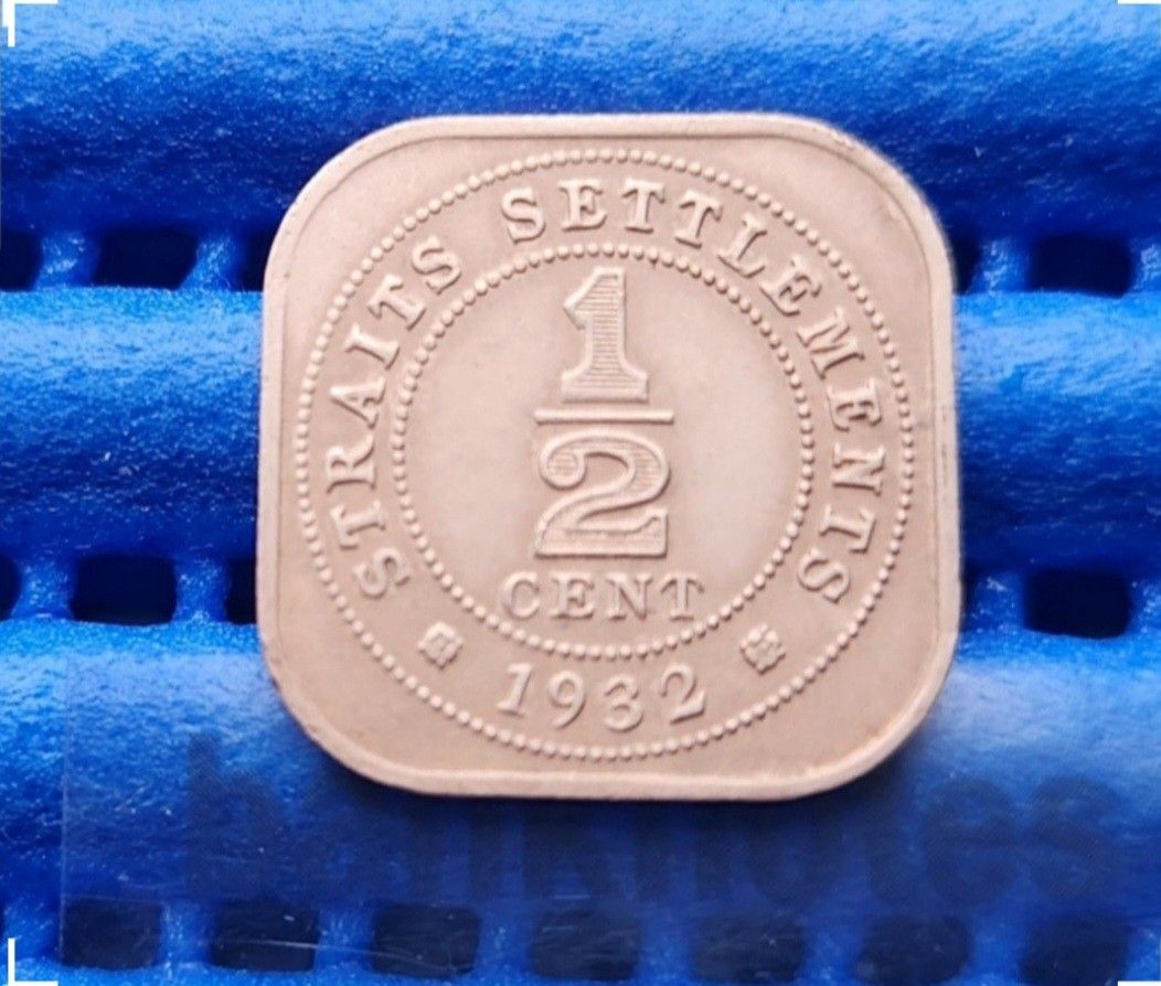 1932 Straits Settlements King George V Half 1/2 Cent Square Coin ...