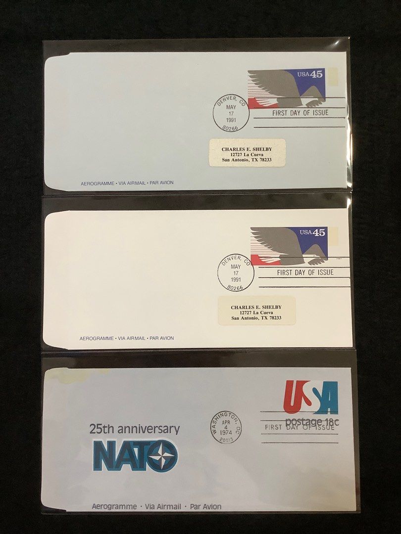 1974, 1991 USA Aerogrammes-Lot Of Three Aerogrammes With First Day Of ...