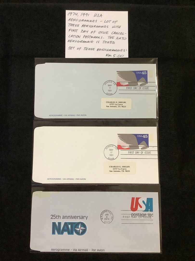 1974, 1991 USA Aerogrammes-Lot Of Three Aerogrammes With First Day Of ...