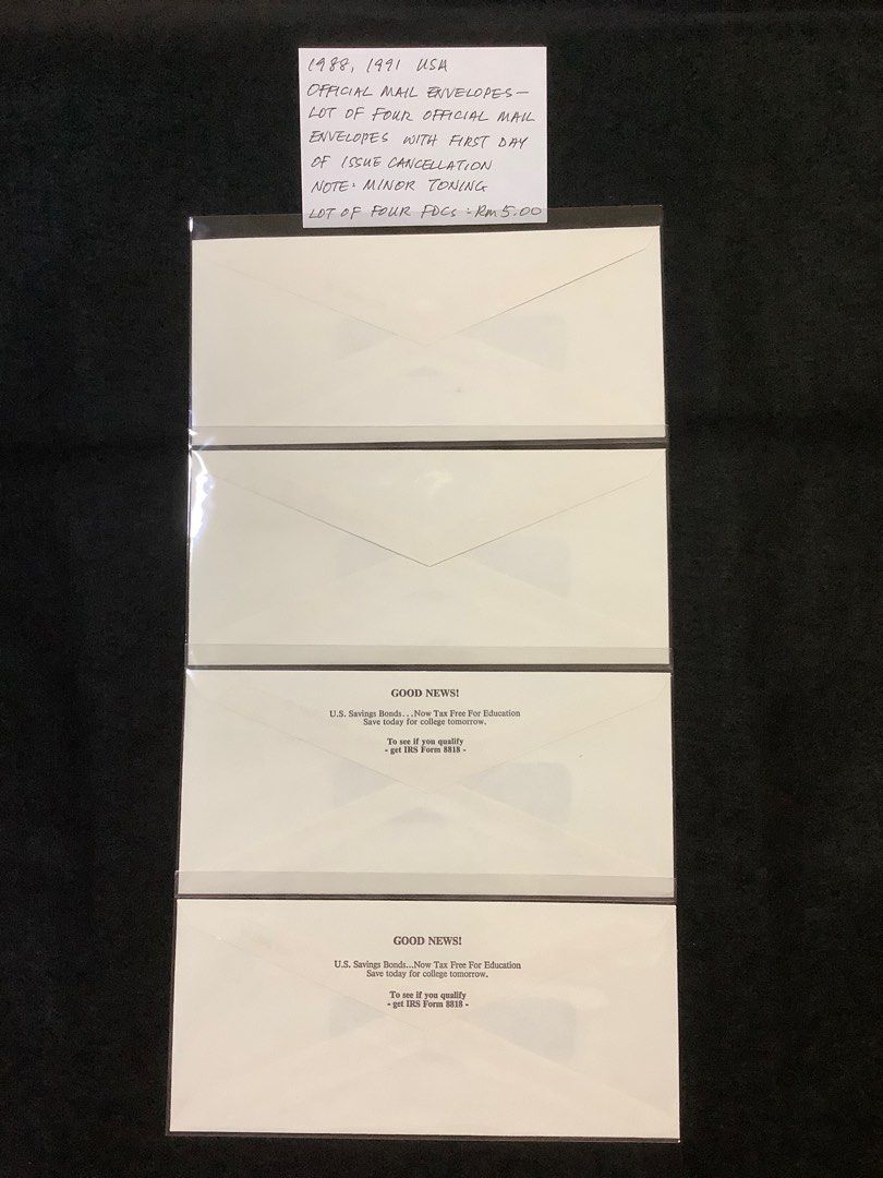 1988, 1991 USA Official Mail Envelopes-Lot Of Four Official Mail ...