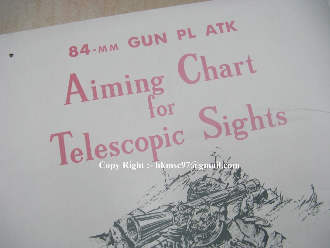 英國國防部 - 大型教學海報 - 官方印發 / 軍事正品 - "84亳米 反坦克榴彈砲" (如何以望遠鏡瞄準敵方坦克 / 84mm gun ...
