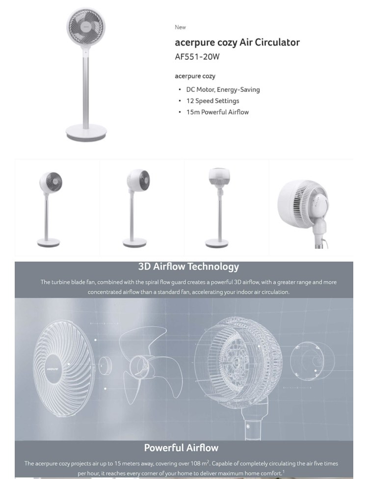 Acer pure cozy air circulator fan, TV & Home Appliances, Other Home ...