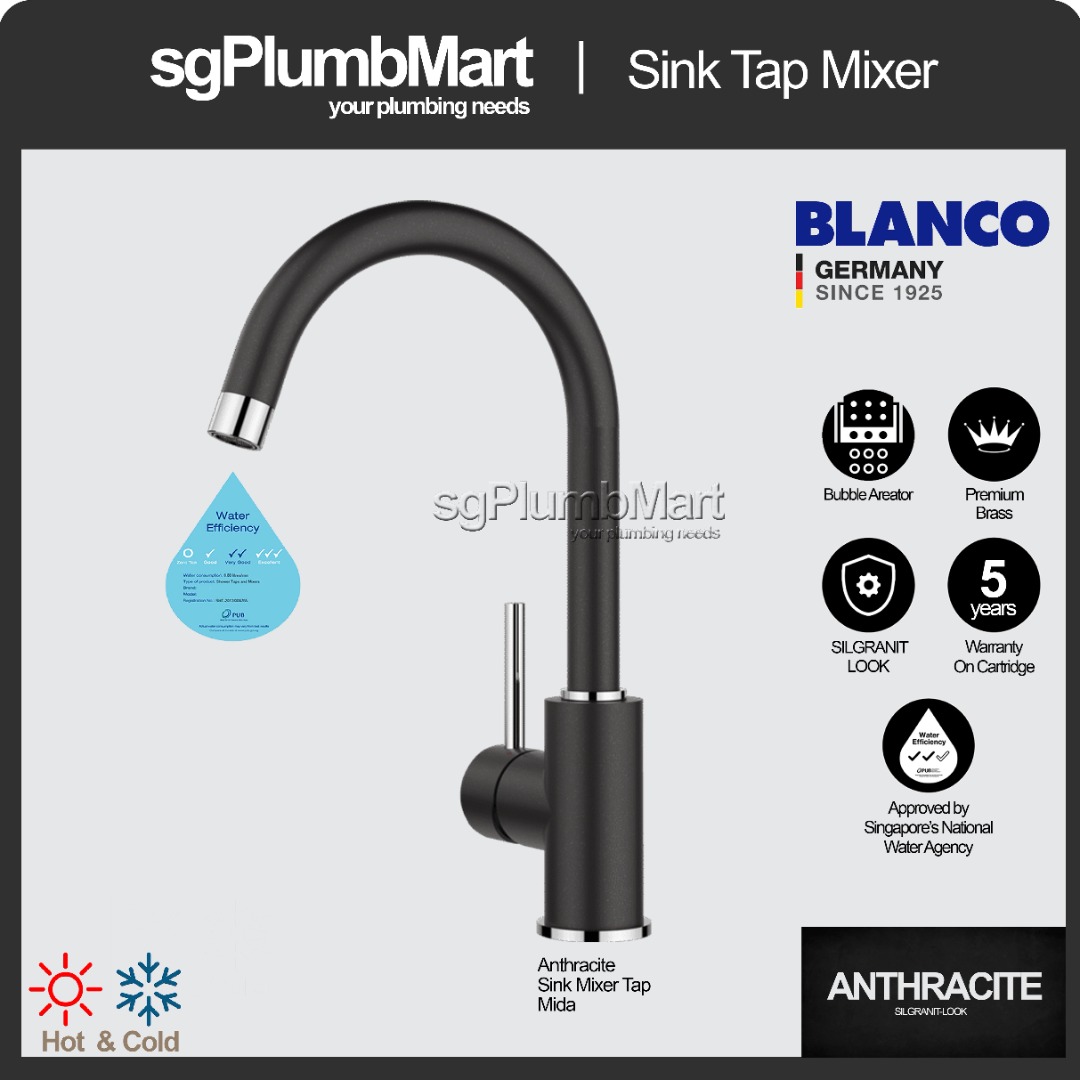Blanco x sgPlumbMart Mida Chrome/Black Kitchen Sink Mixer Tap (Art ...