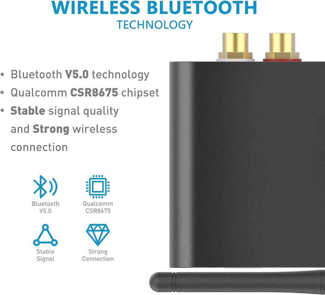 Bluetooth Stereo Receiver, Hi-Res Wireless Audio Adapter, Bluetooth 5.0 ...