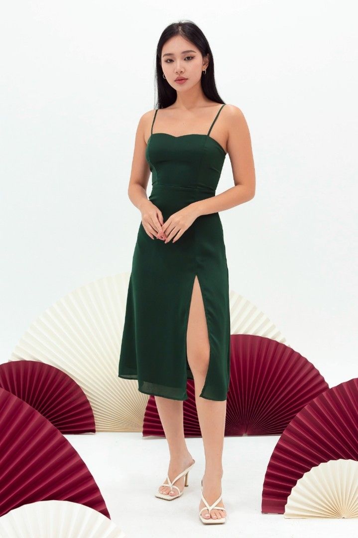 BNWT Mikayla Shelda Midi Dress in Forest Green, Women's Fashion ...