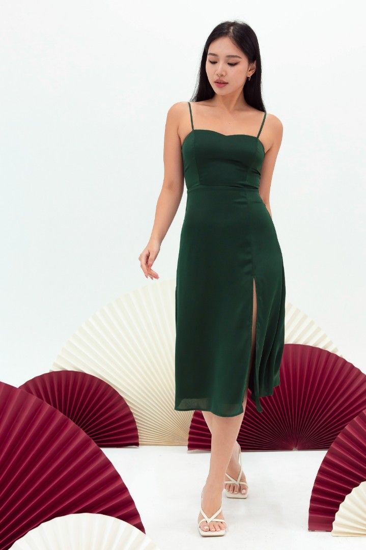 BNWT Mikayla Shelda Midi Dress in Forest Green, Women's Fashion ...