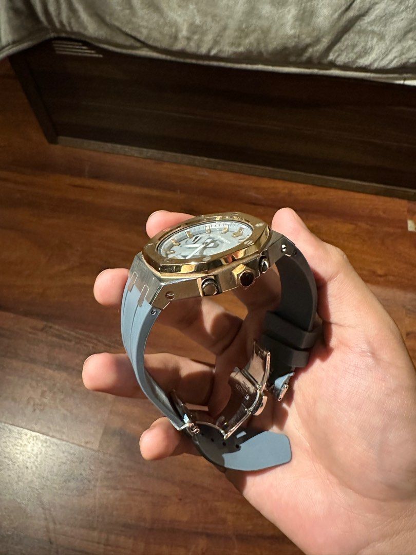 Casioak Reverse Offshore Mod Silver Rose Gold Gray Rubber Strap Mens Fashion Watches