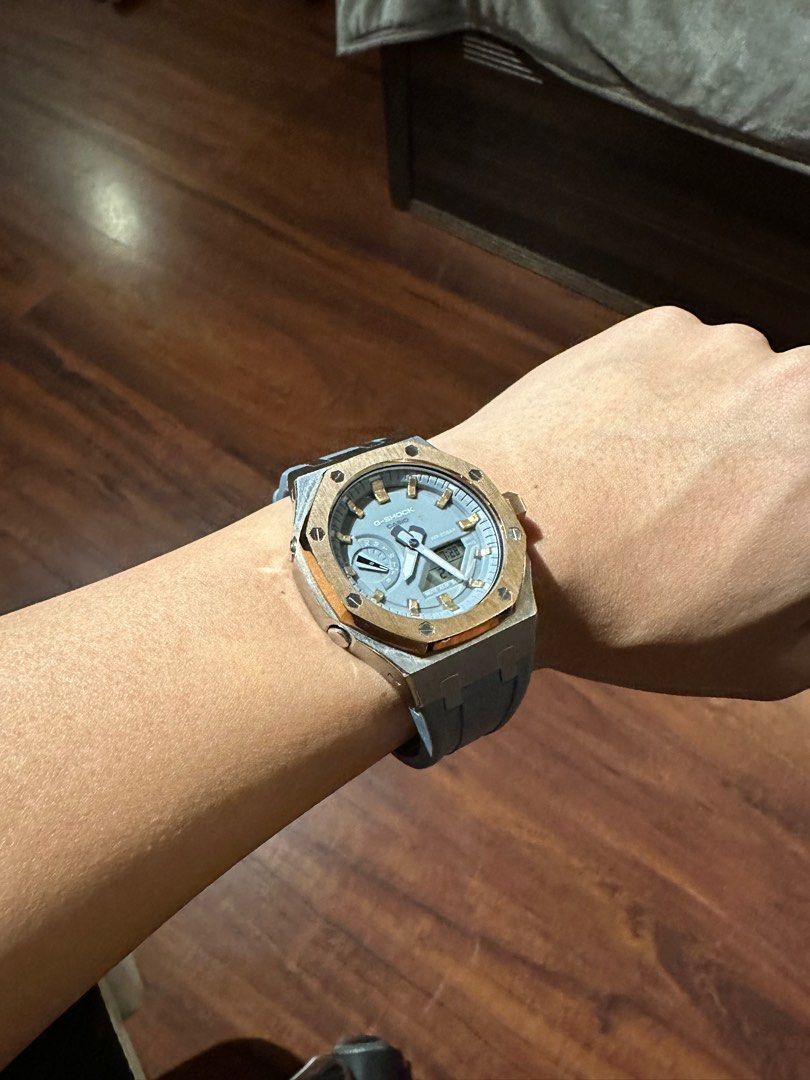 Casioak Reverse Offshore Mod Silver Rose Gold Gray Rubber Strap Mens Fashion Watches