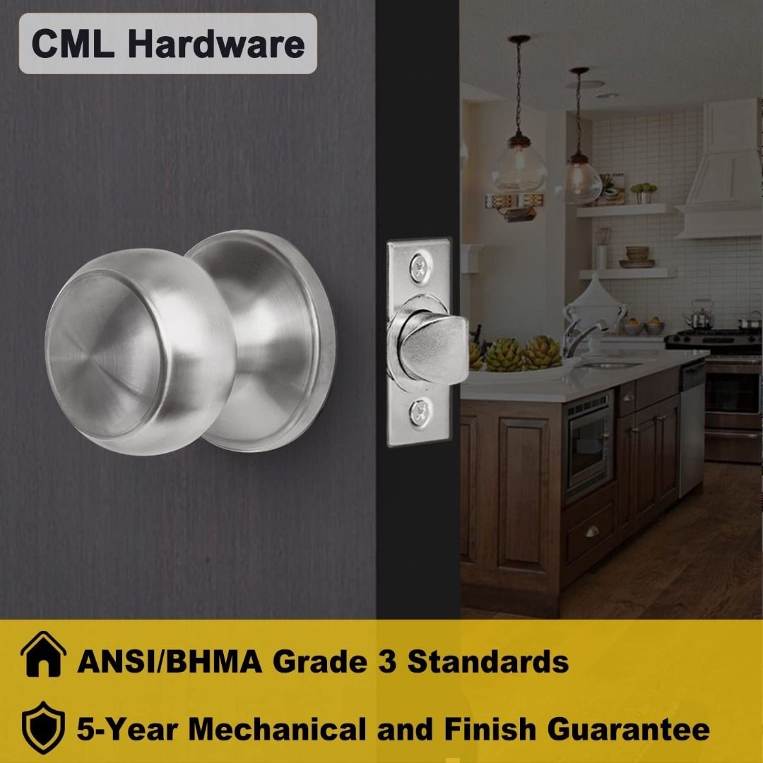 CML Hardware Passage Door Knob, Keyless Interior Door Lock in Solid ...
