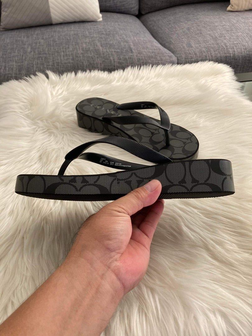 Coach Platform Logo Slippers Black Size 6/7/8/9, Women's Fashion ...