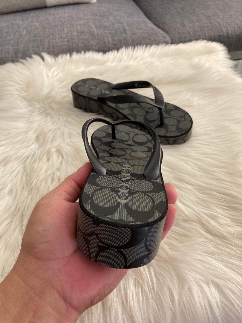 Coach Platform Logo Slippers Black Size 6/7/8/9, Women's Fashion ...