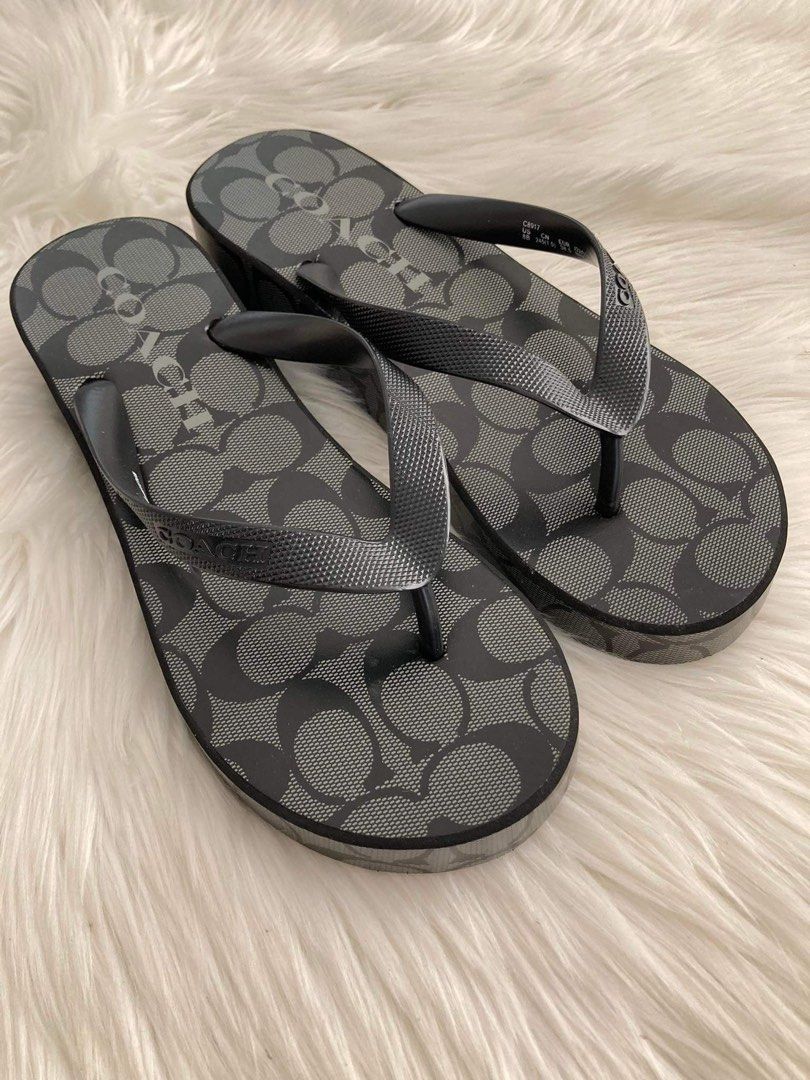 Coach Platform Logo Slippers Black Size 6/7/8/9, Women's Fashion ...