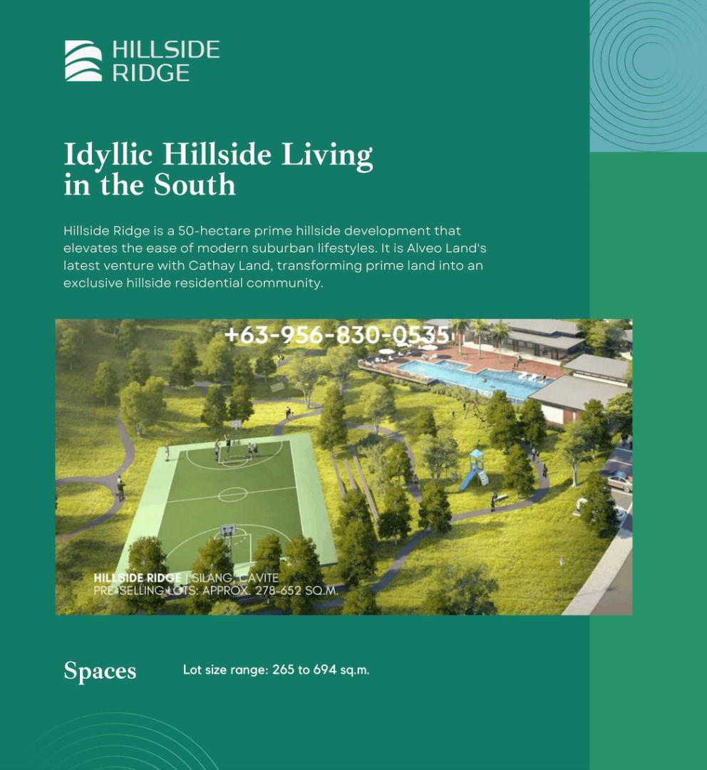For Sale Cavite Residential Lot 330sqm in Hillside Ridge by Alveo ...