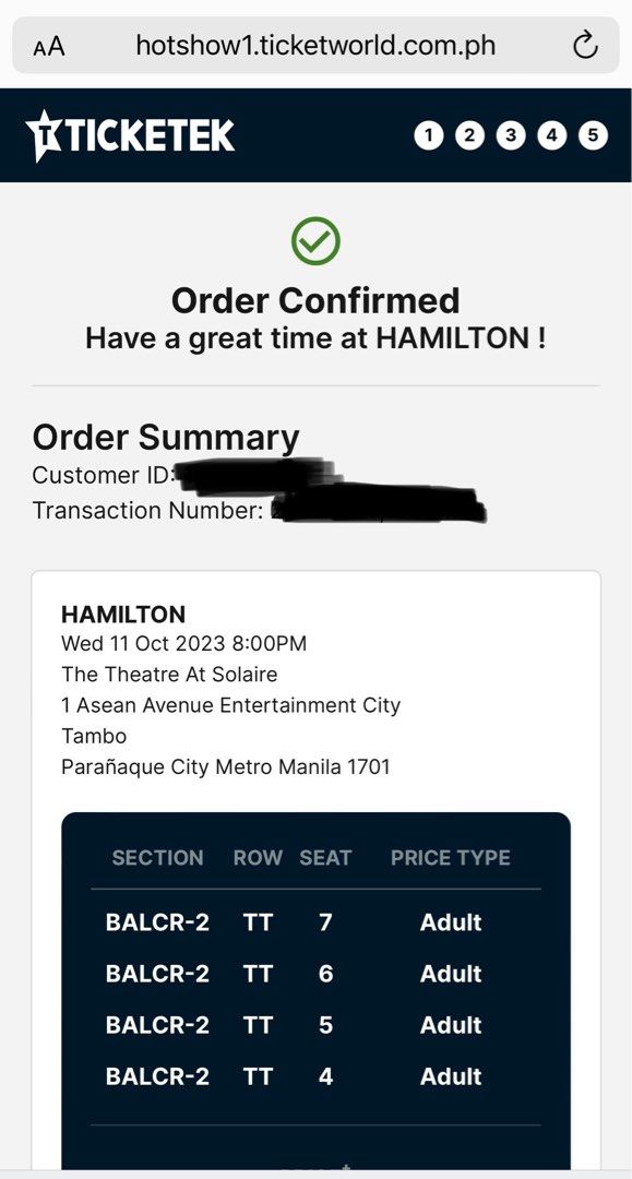 4 Tickets of Hamilton Philippines, Oct. 11, 8:00 pm, Balcony Seats on Carousell