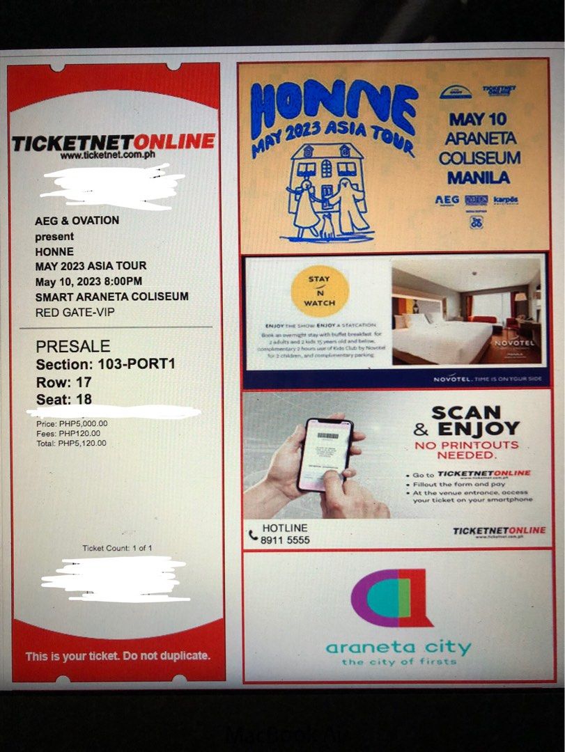 HONNE in Manila 2023 1 VIP Ticket, Tickets & Vouchers, Event Tickets on Carousell