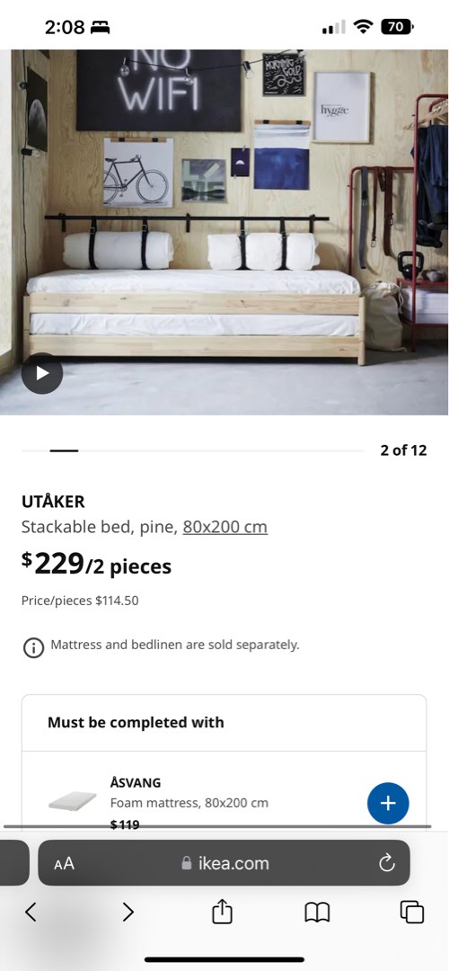 Ikea UTAKER stackable beds with mattress, Furniture & Home Living, Furniture, Bed Frames ...