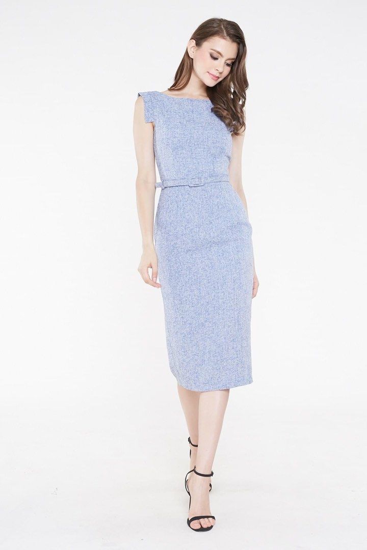 *INTQ LABEL* AROSSA TWEED SHEATH DRESS (BLUE), Women's Fashion, Dresses ...