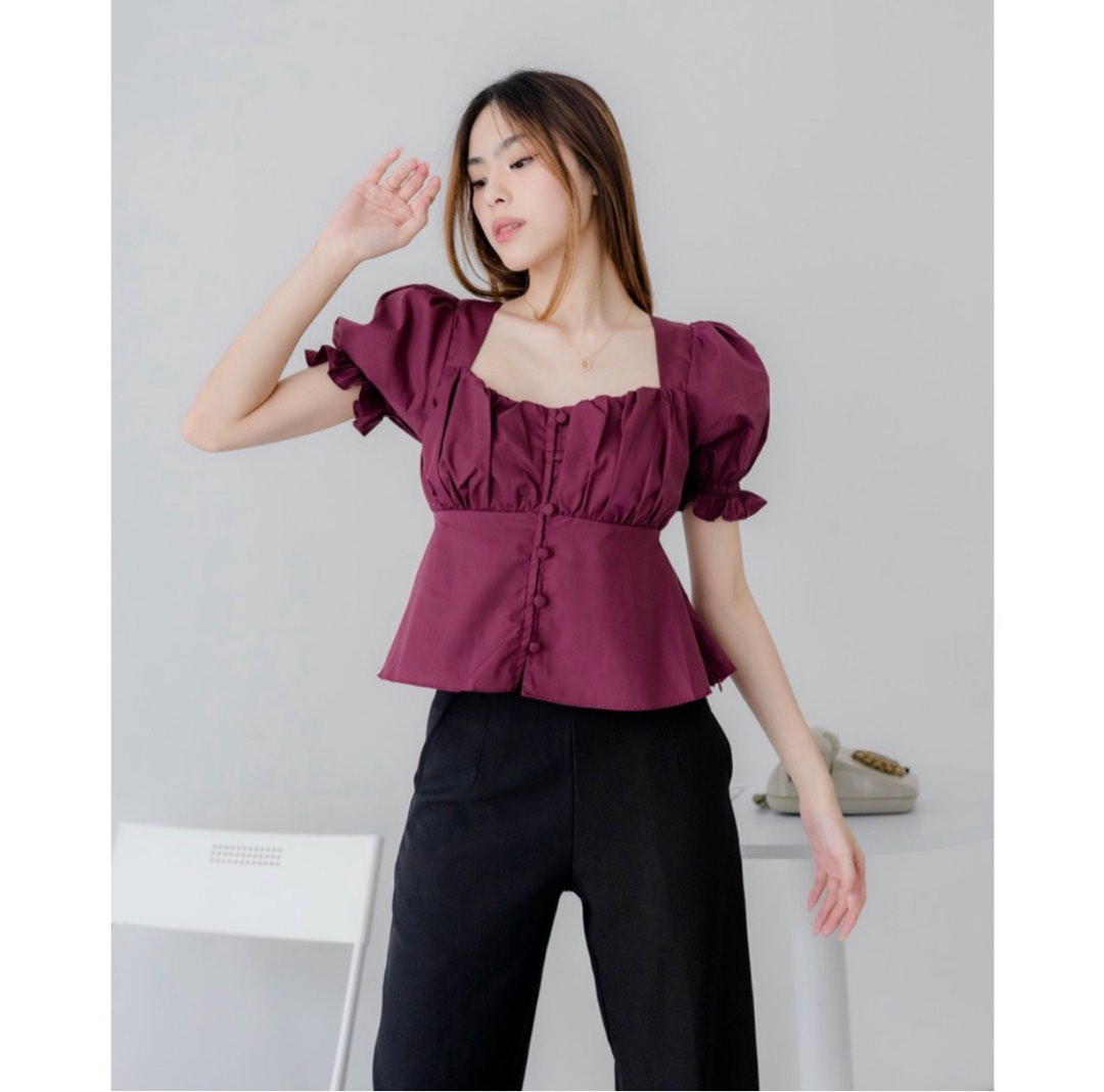 katarina daily puff top hm puff top, Fesyen Wanita, Pakaian Wanita, Atasan di Carousell