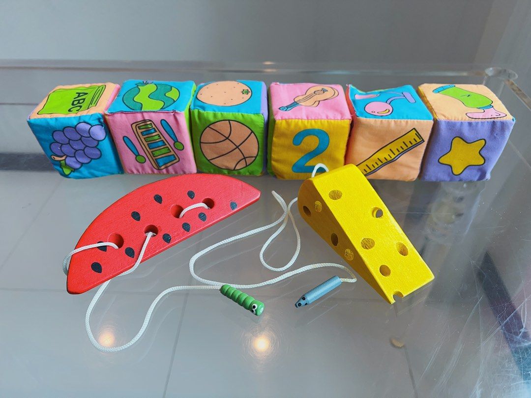 Kids Baby Threading Educational Learning Toy Soft Cubes Wooden Mouse ...