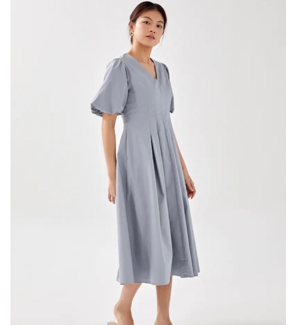 LB Love Bonito Taylen Pleated Puff Sleeve Midaxi Dress in Dusty Blue ...