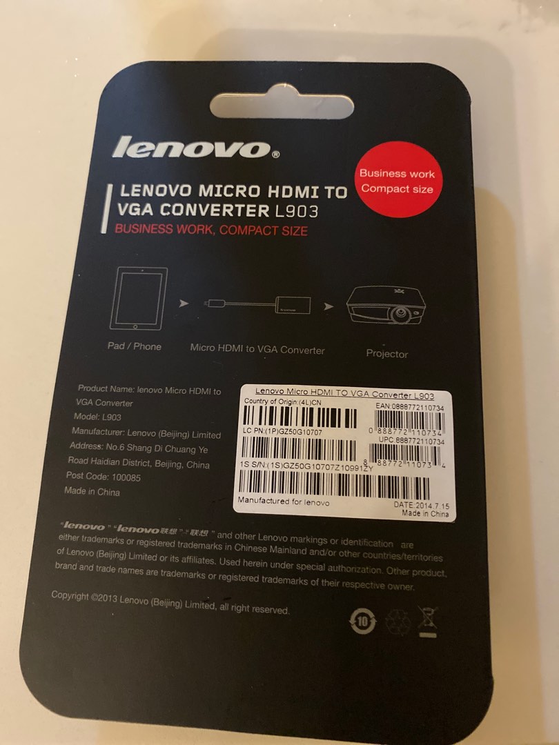 Lenovo micro HDMI to VGA converter L903, TV & Home Appliances, Electrical, Adaptors & Sockets on ...