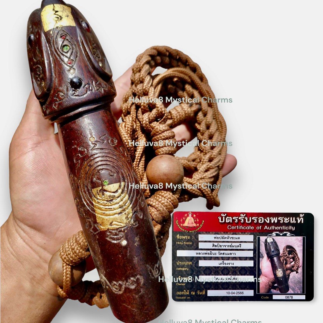 LP Pinak Hua Chamod Palad LinThong, BE 2528-2530 Big 20cm Length Thai Bucha Takrut Amulet w ...