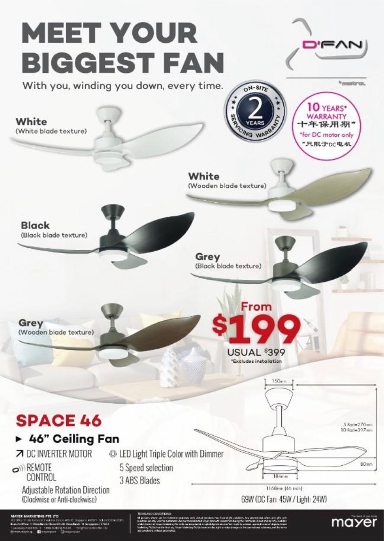 Mistral Space 46 D'Fan Ceiling Fan, Furniture & Home Living, Lighting ...