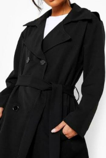 M&s collection trench black coat hitam no zara, Fesyen Wanita, Pakaian ...