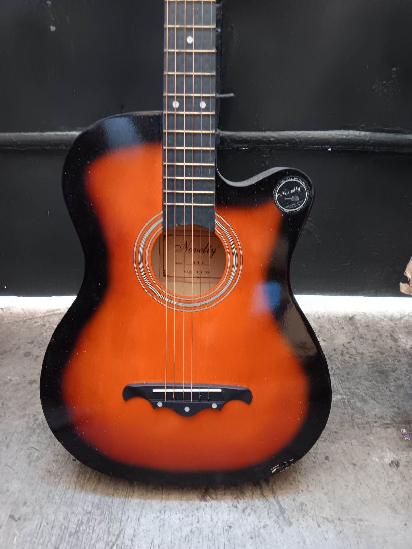 Novelty acoustic guitar red burst, Hobbies & Toys, Music & Media ...