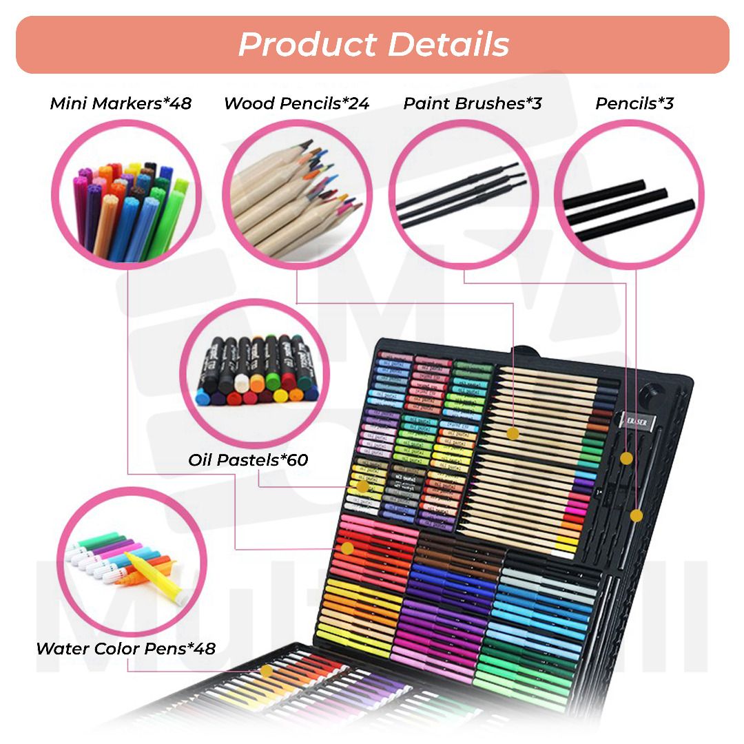 Pink Case Kids Art Painting Set 288 Pcs | Colour Pencil | Colour ...