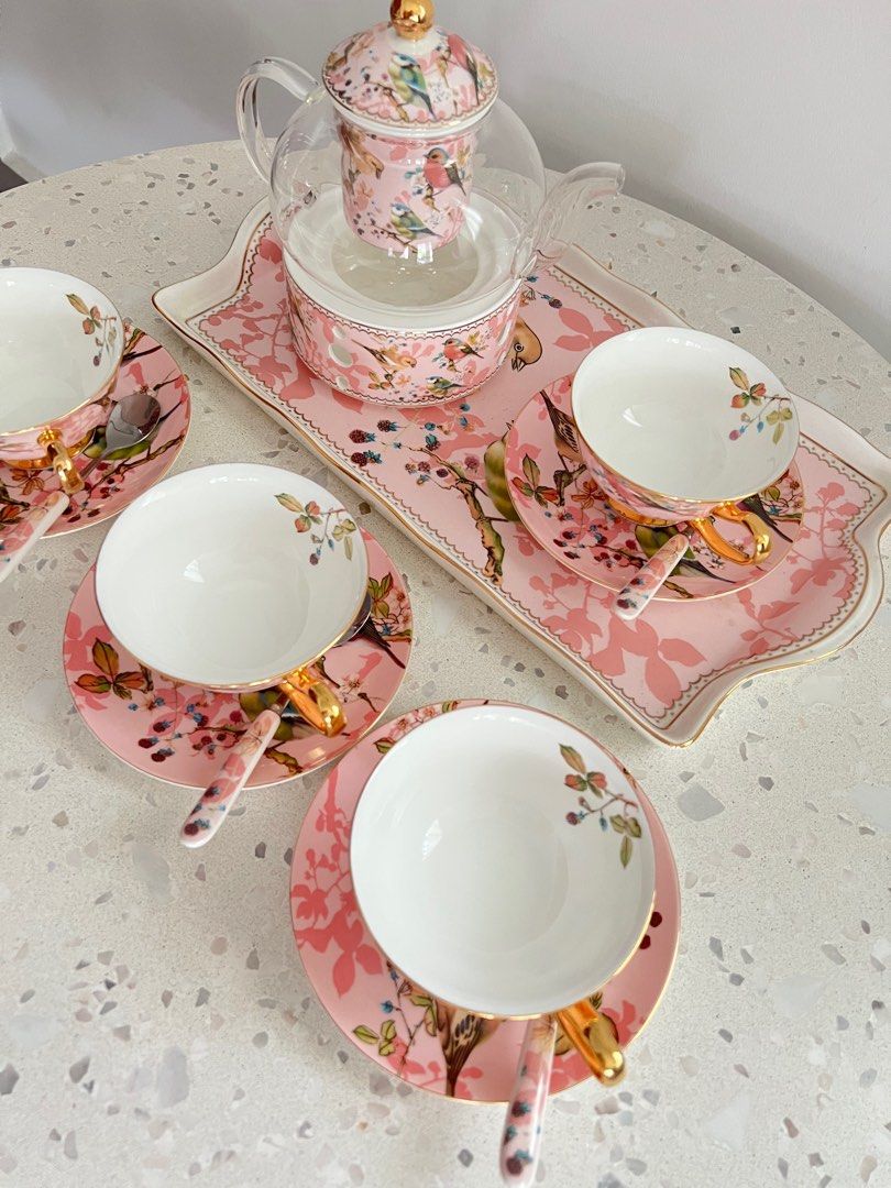 Pretty in Pink Tea Set (Bird), Furniture & Home Living, Kitchenware ...