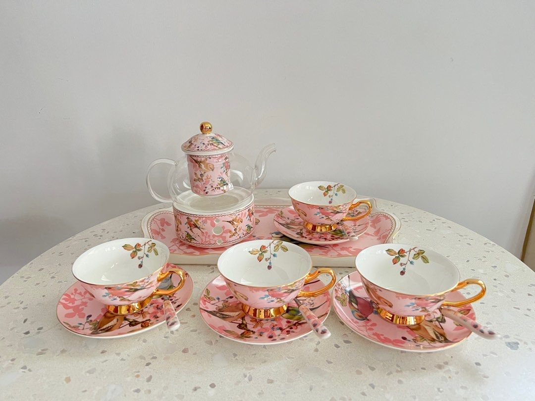 Pretty in Pink Tea Set (Bird), Furniture & Home Living, Kitchenware ...